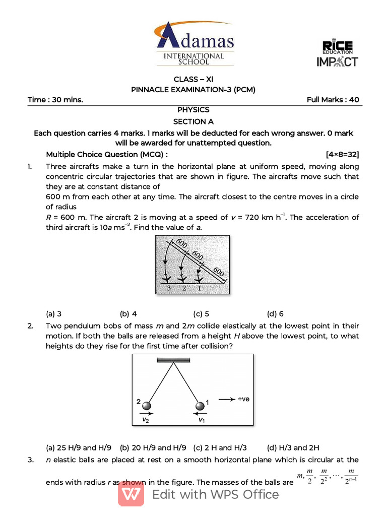 Pinnacle Exam-3 XI (Phy) Pcm | PDF | Force | Friction