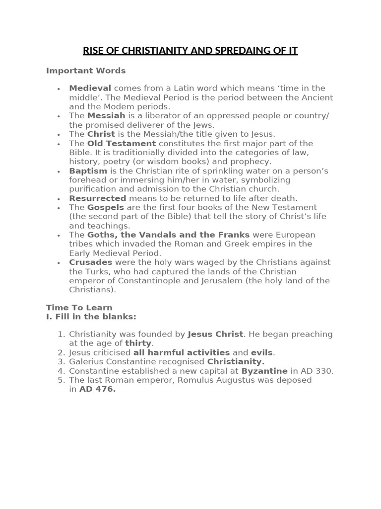 Rise of Christianity and Spreading of It - Questions and Answers | PDF