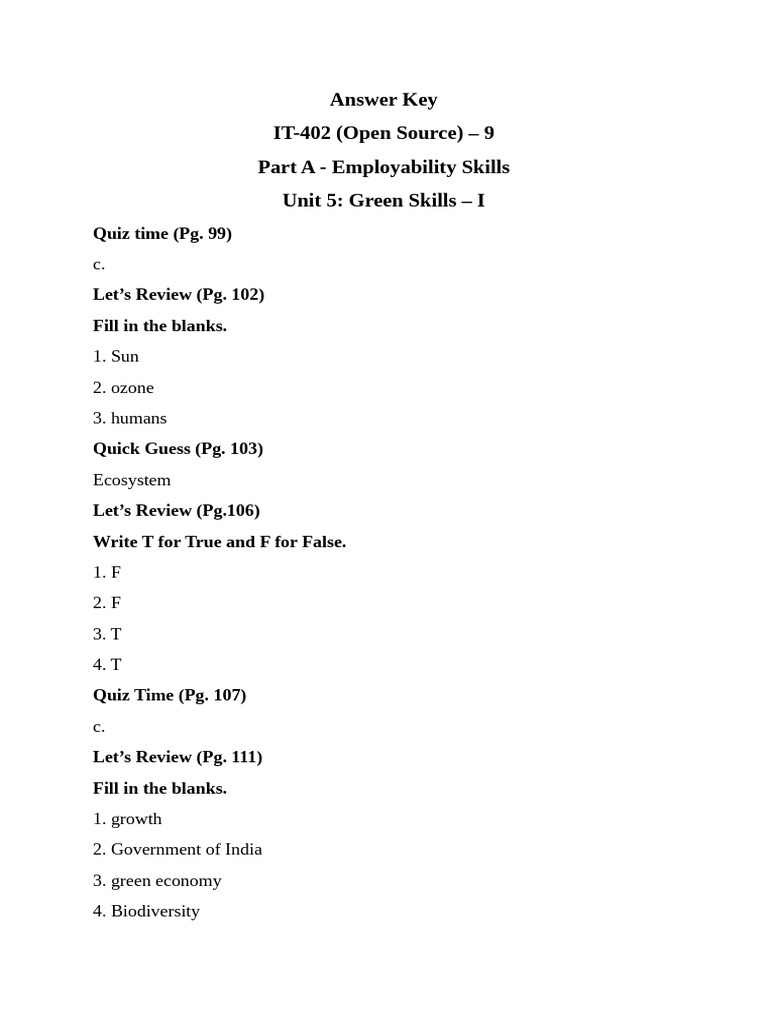 IT-402 Green Skills Answer Key | PDF | Climate Change | Natural Environment