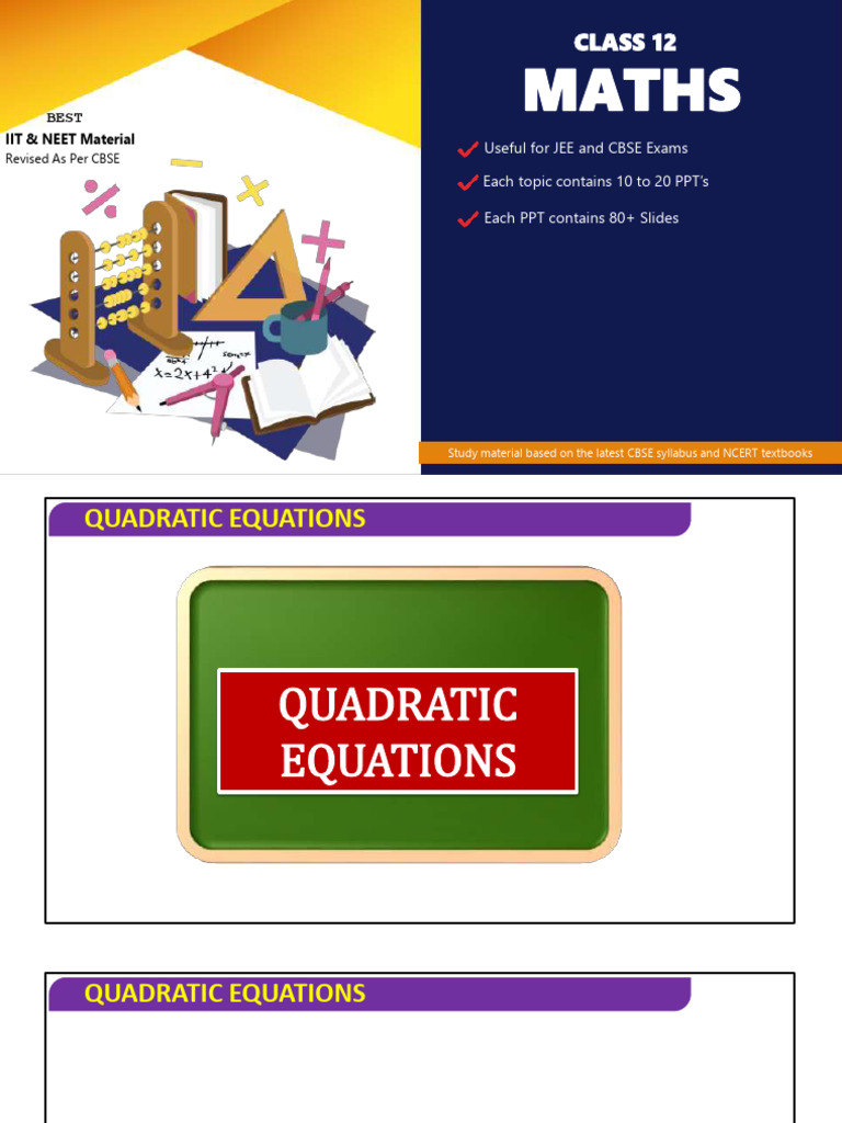 Maths XII - Quadratic Equations - Concepts of Commom Roots | PDF ...