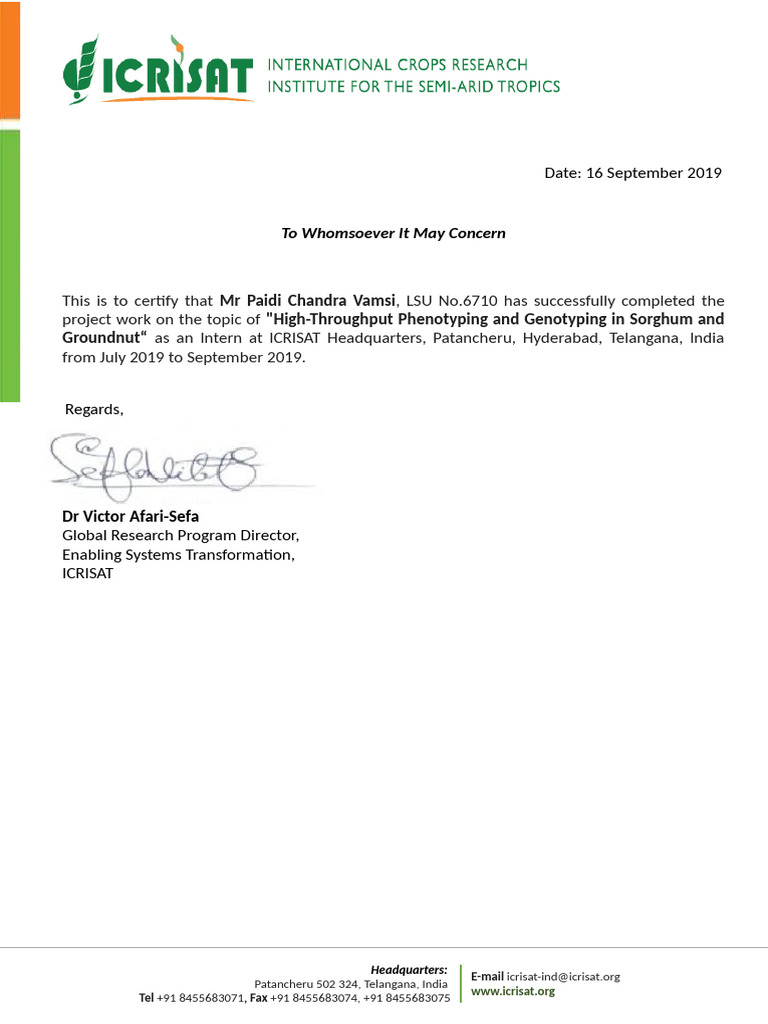 ICRISAT Certificate | PDF