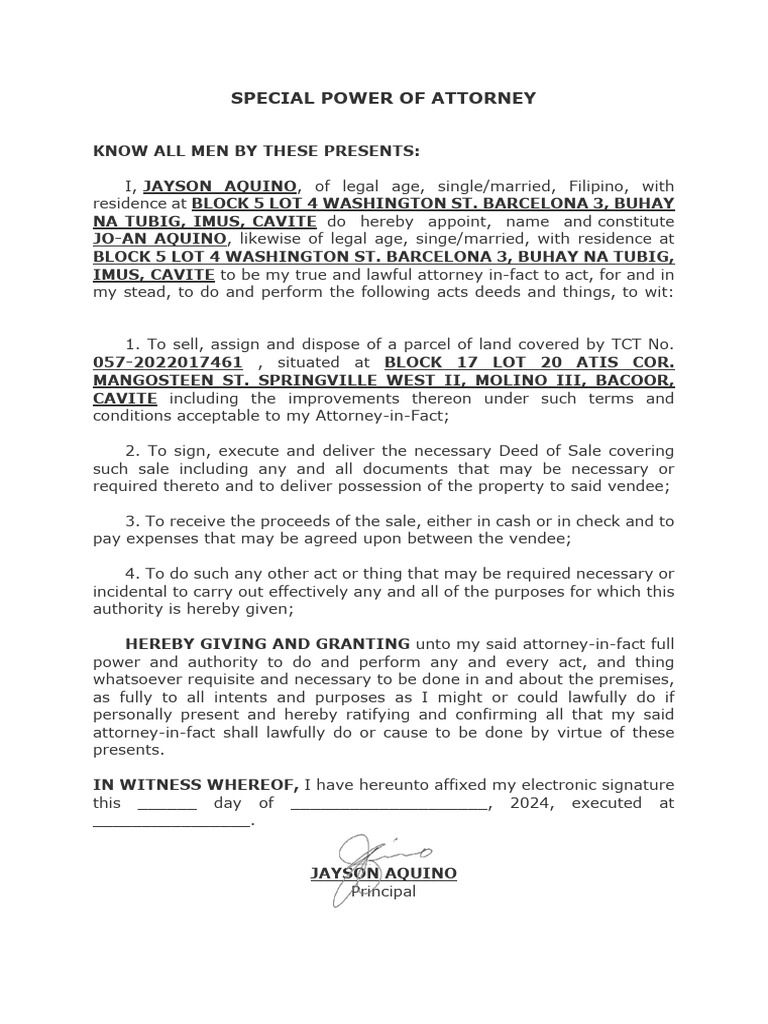 SPA Jayson Aquino Electronic Signature | PDF | Power Of Attorney | Private Law