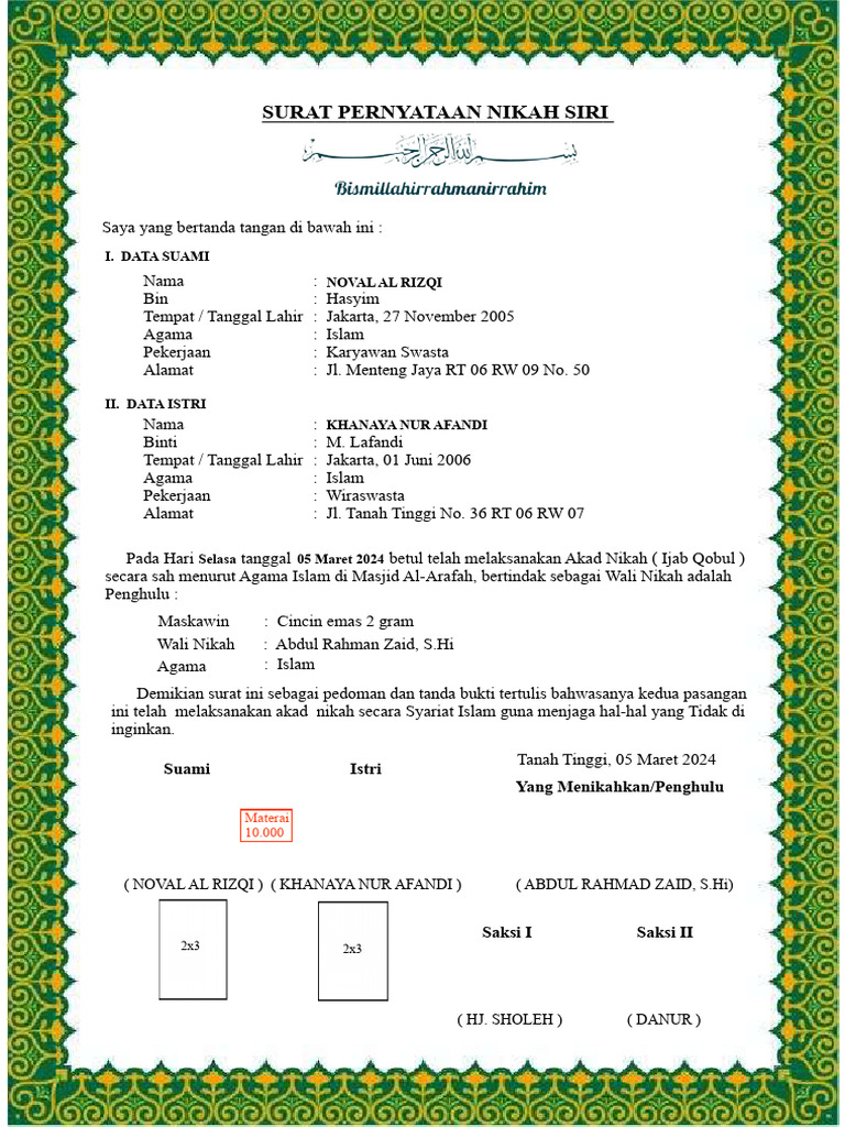 Surat Pernyataan Nikah Sirih-7 | PDF