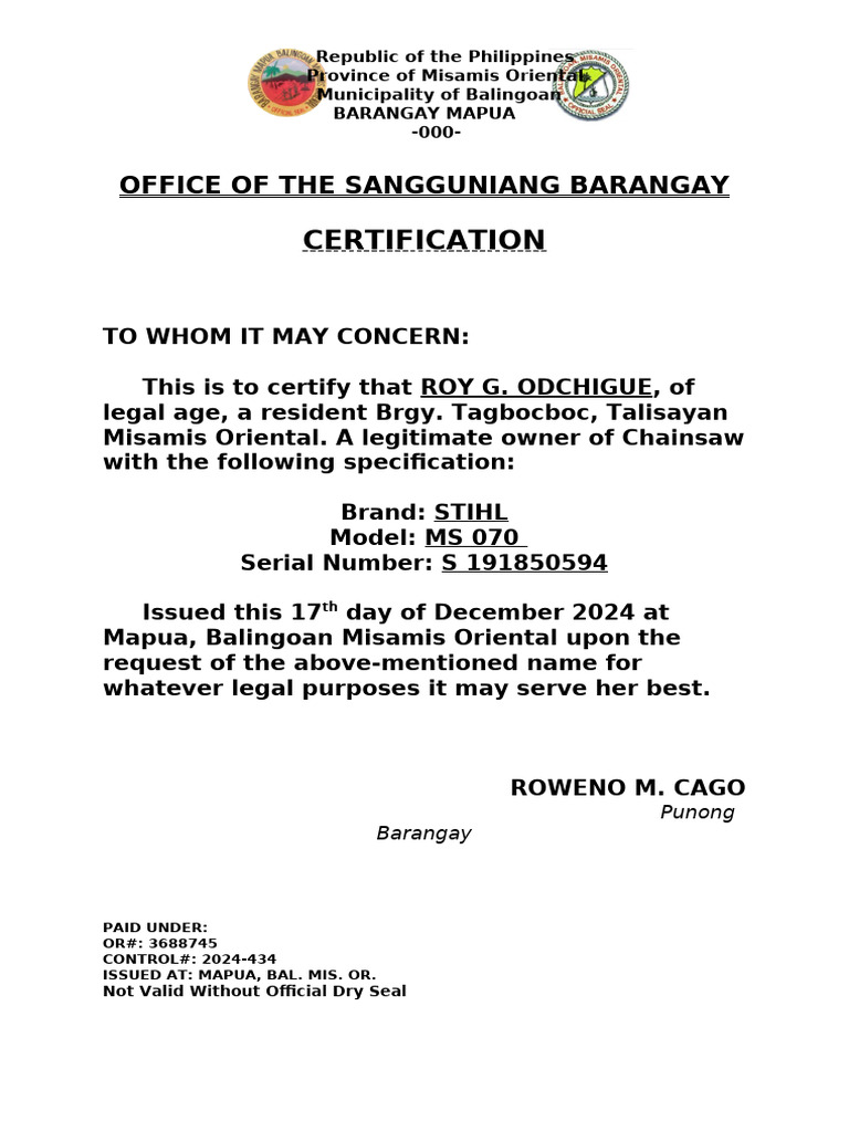 CHAINSAW CERTIFICATE | PDF