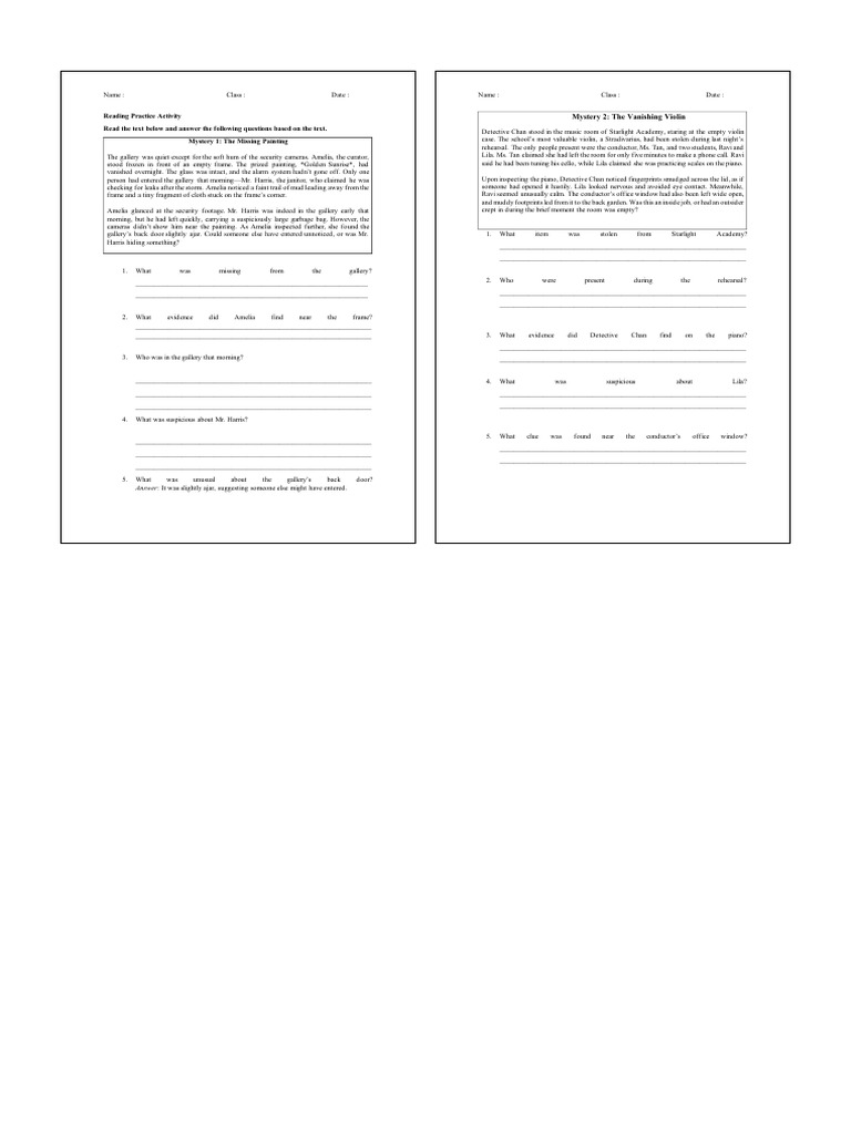 Reading Practice Activity (4E) | PDF