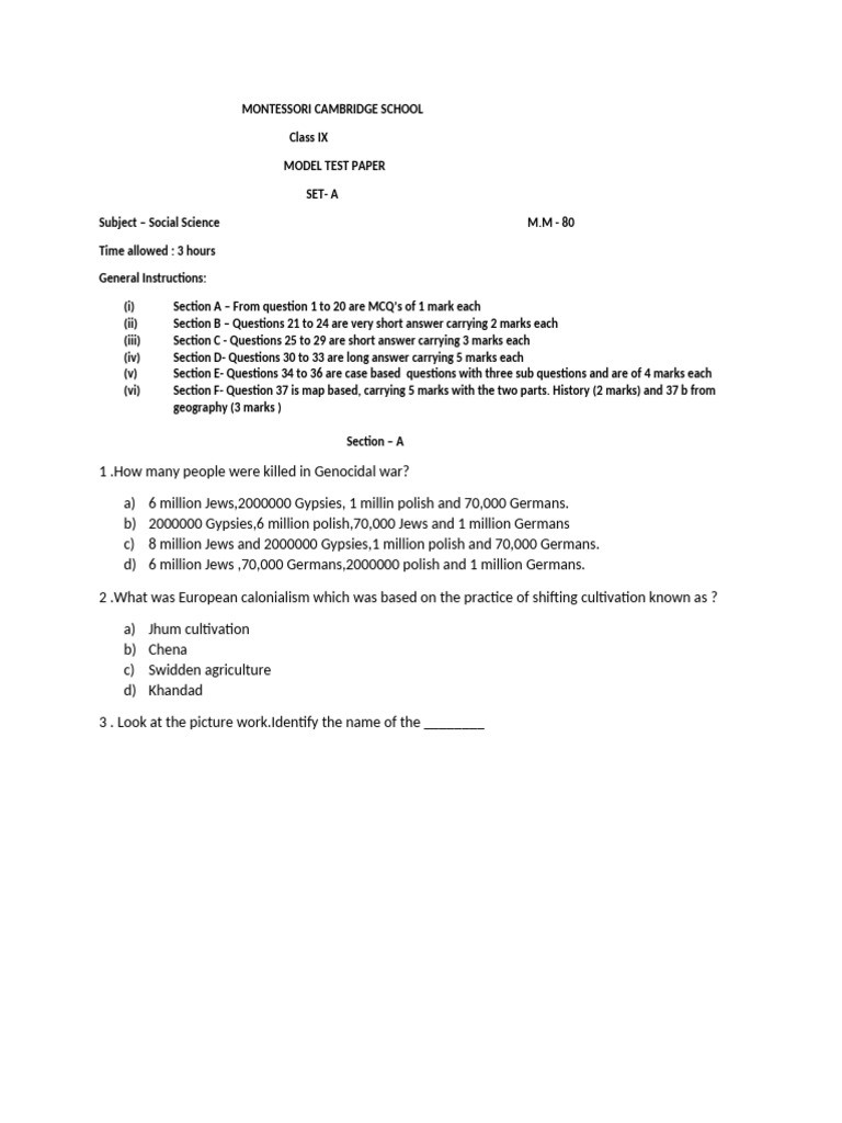 IX Social Science MTP Dec 22 | PDF