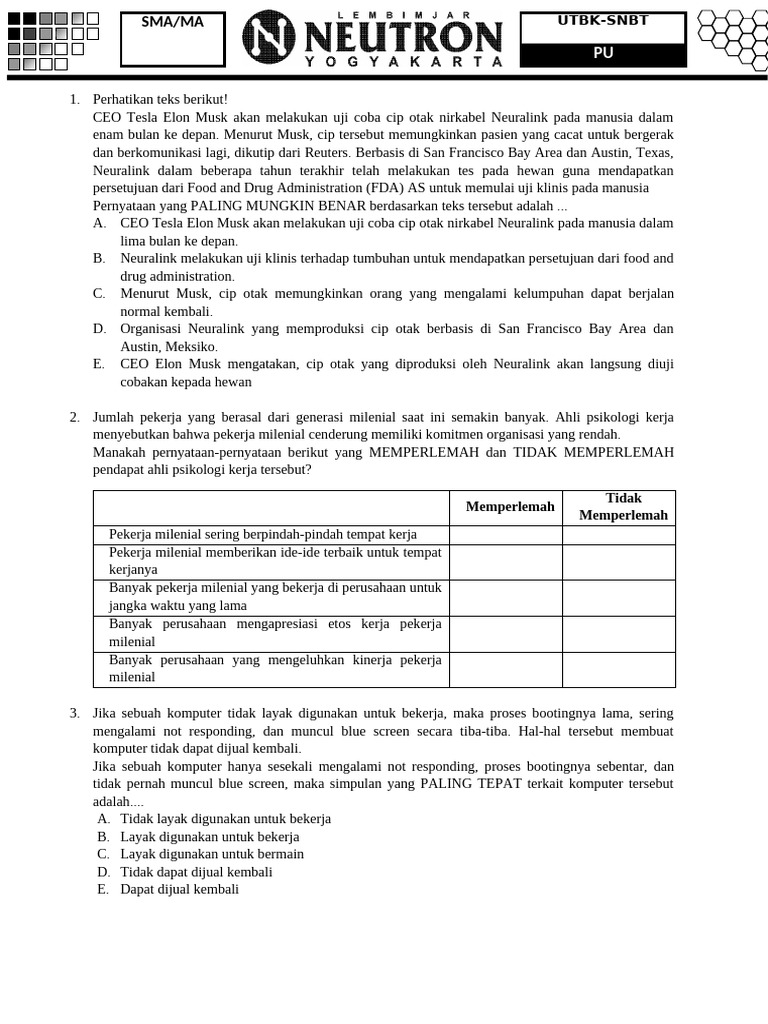 Pu Utbk-Snbt Persiapan Pikpu | PDF