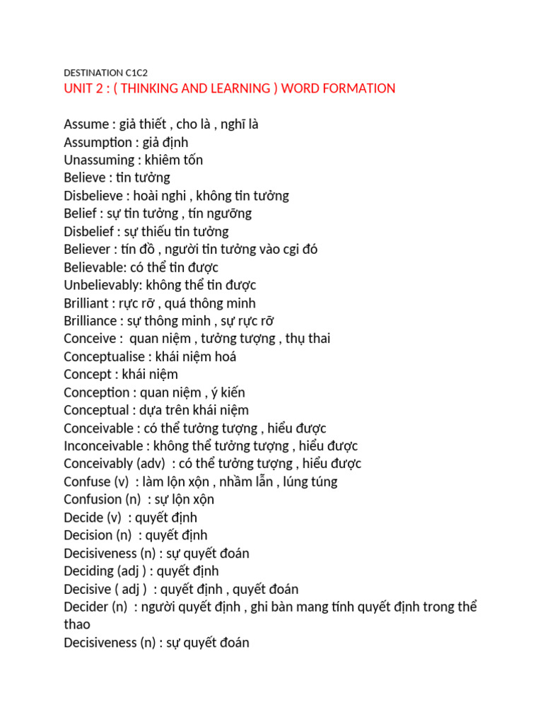 Unit 2 - (Thinking and Learning) Word Formation | PDF