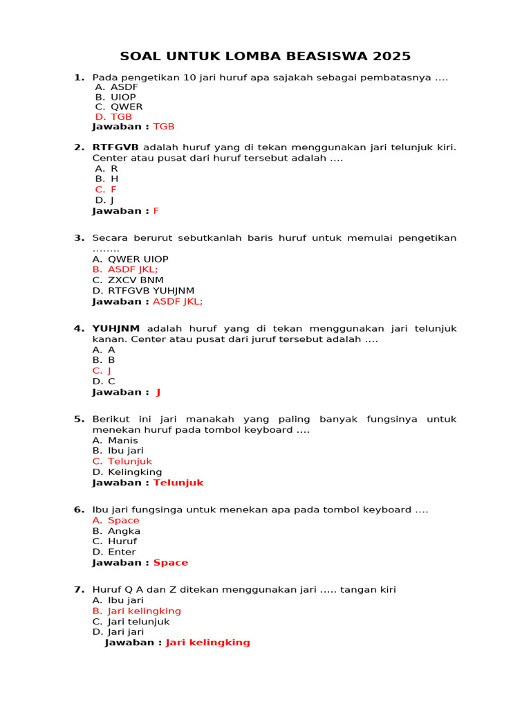 SOAL UNTUK LOMBA BEASISWA 2025 | PDF