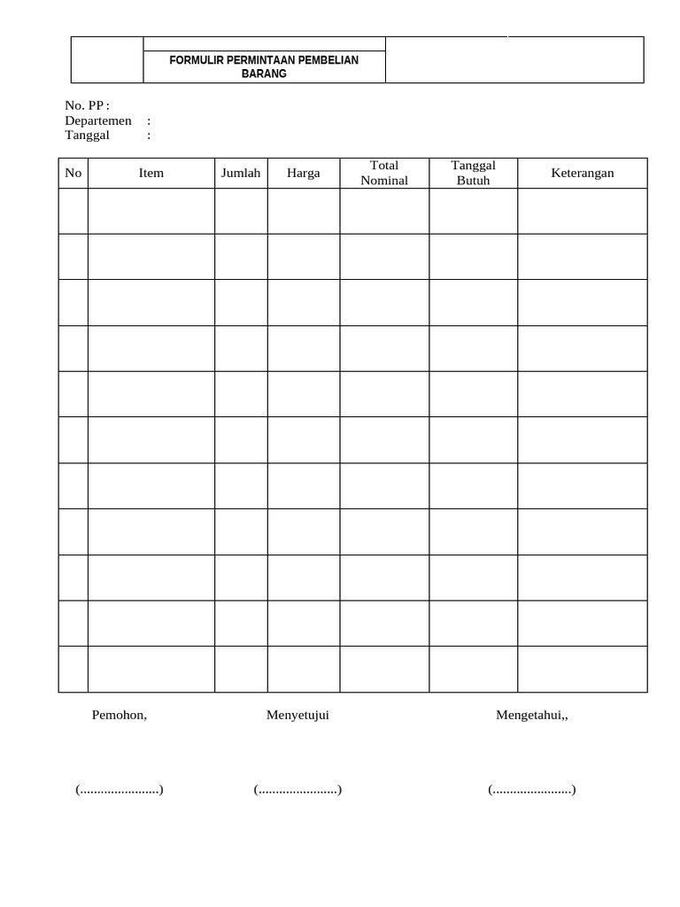 Formulir Permintaan Pembelian Barang | PDF