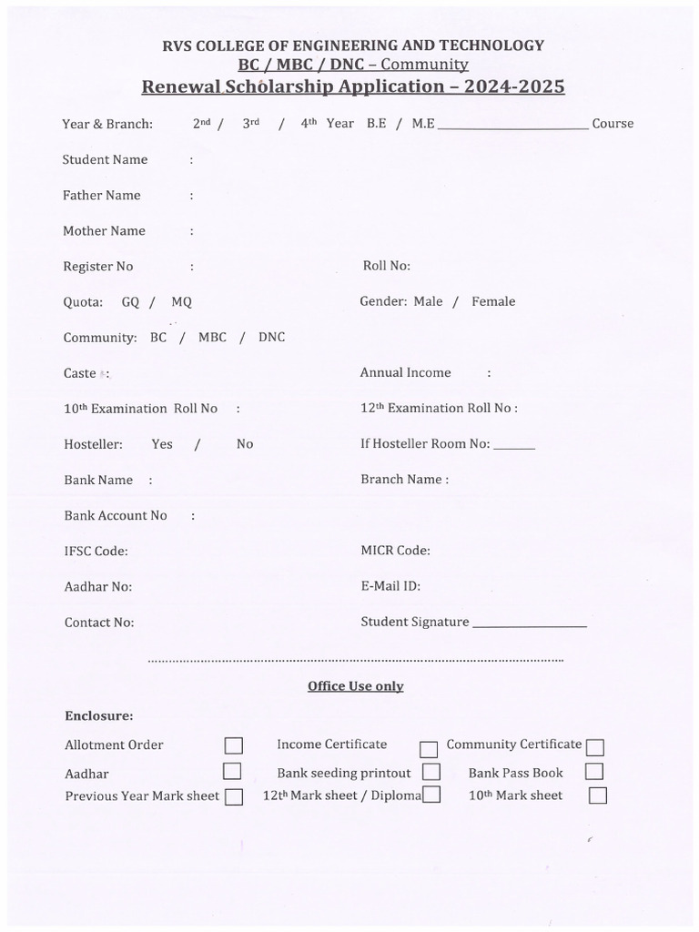 Application Form - BC Renewal Scholarship - 2024-25 | PDF