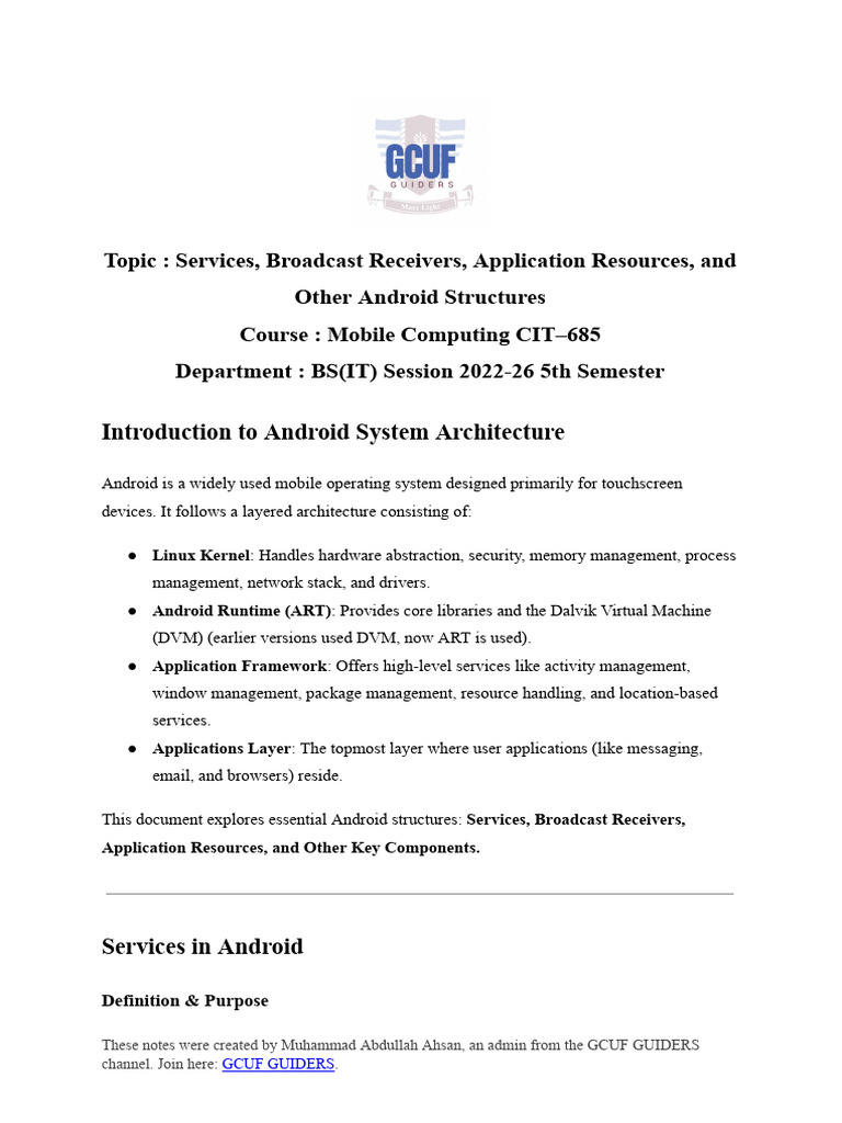 Services, Broadcast Receivers, Application Resources, And Other Android Structures _ Mobile ...