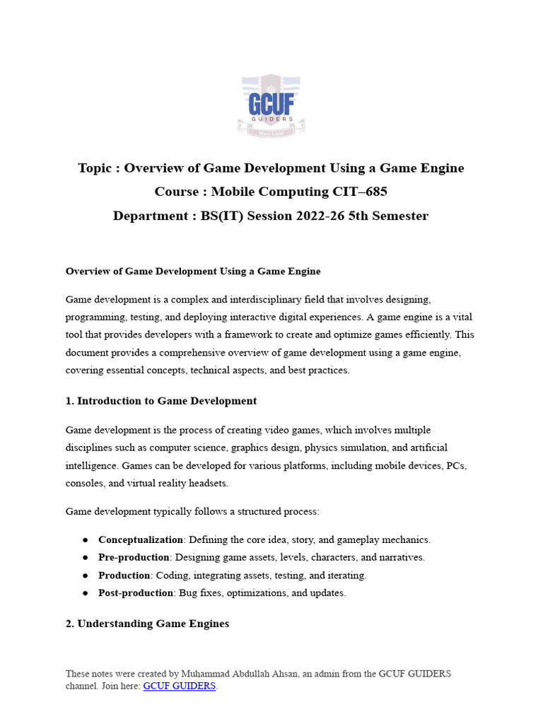 Game Development with Game Engines Guide | PDF | Rendering (Computer ...