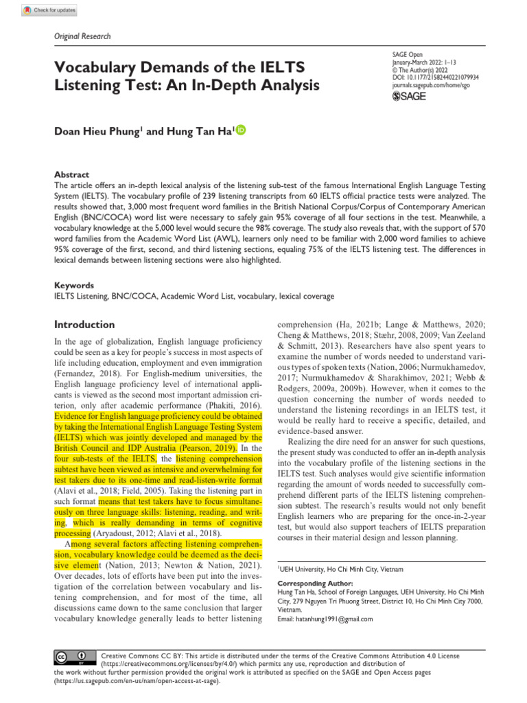 IELTS Listening Vocabulary Coverage Analysis | PDF | Vocabulary ...