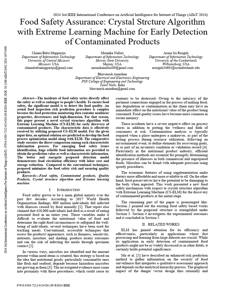 Food Safety Assurance Crystal Strcture Algorithm With Extreme Learning ...