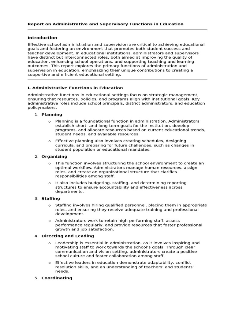 Admin and Supervision in Education Report | PDF | Teachers | Mentorship