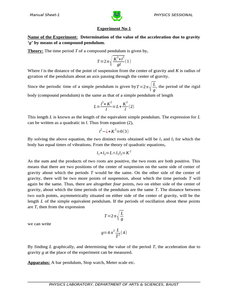 1. Pendulum | PDF | Pendulum | Gravity