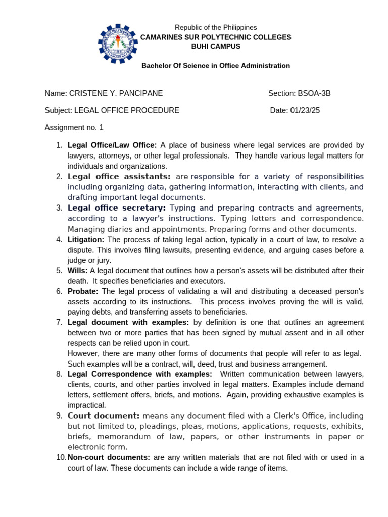 Legal Office Procedures Overview | PDF | Justice | Crime & Violence
