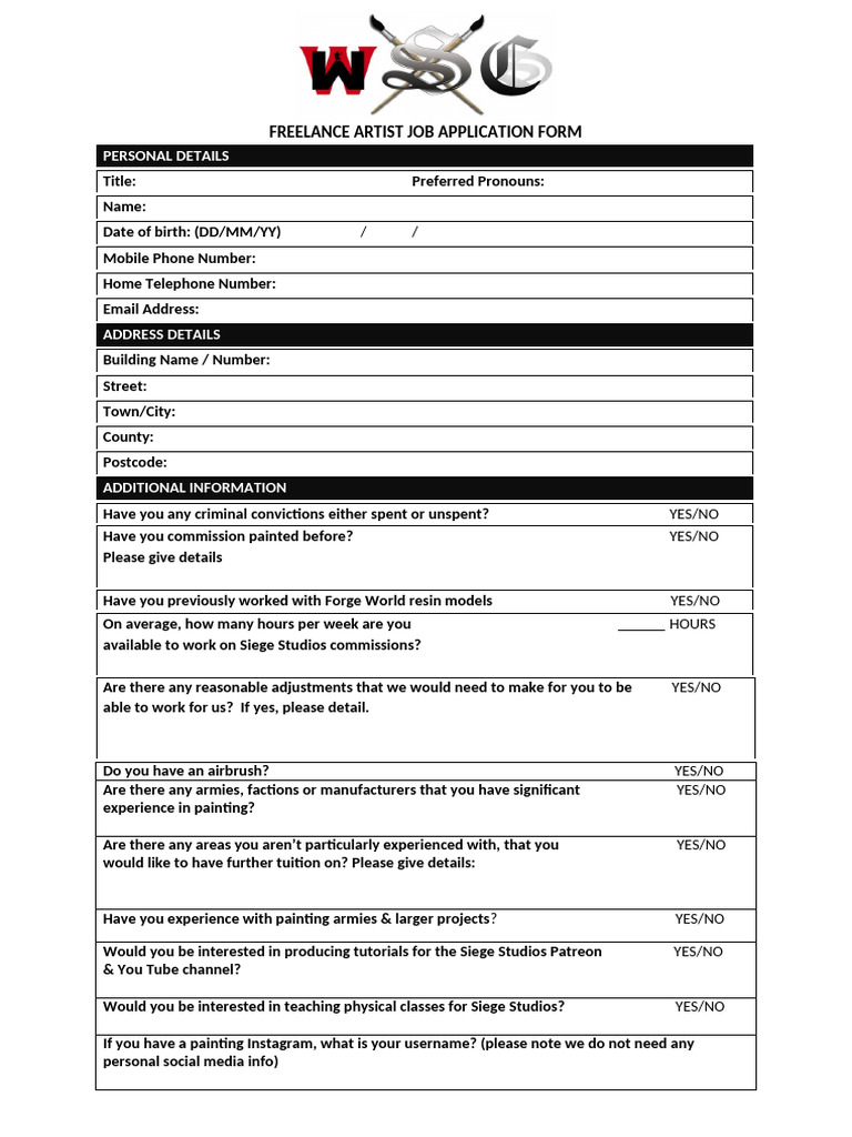 Siege-Studios-Freelance-Artist-Application-Form-Questionnaire-2024 | PDF | Telephony ...