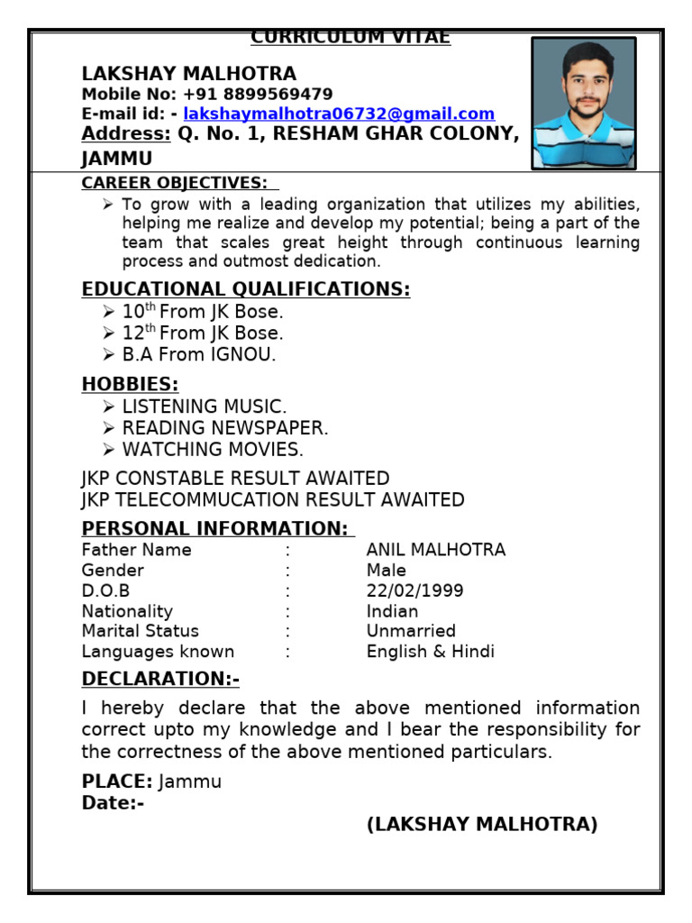 Job Application: Lakshay Malhotra | PDF