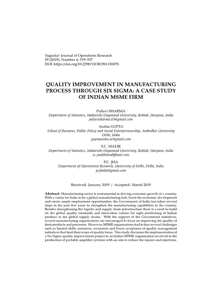 Six Sigma - Case Study | PDF | Six Sigma | Production And Manufacturing