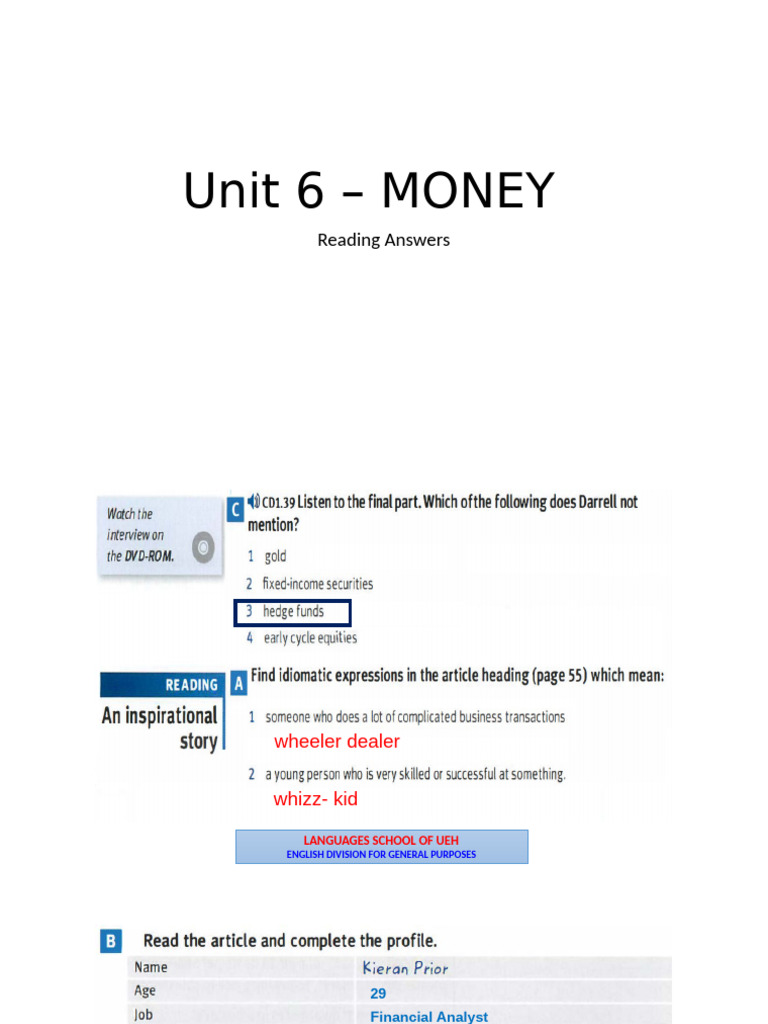Unit6 - Money - MLinter - Reading Answers | PDF