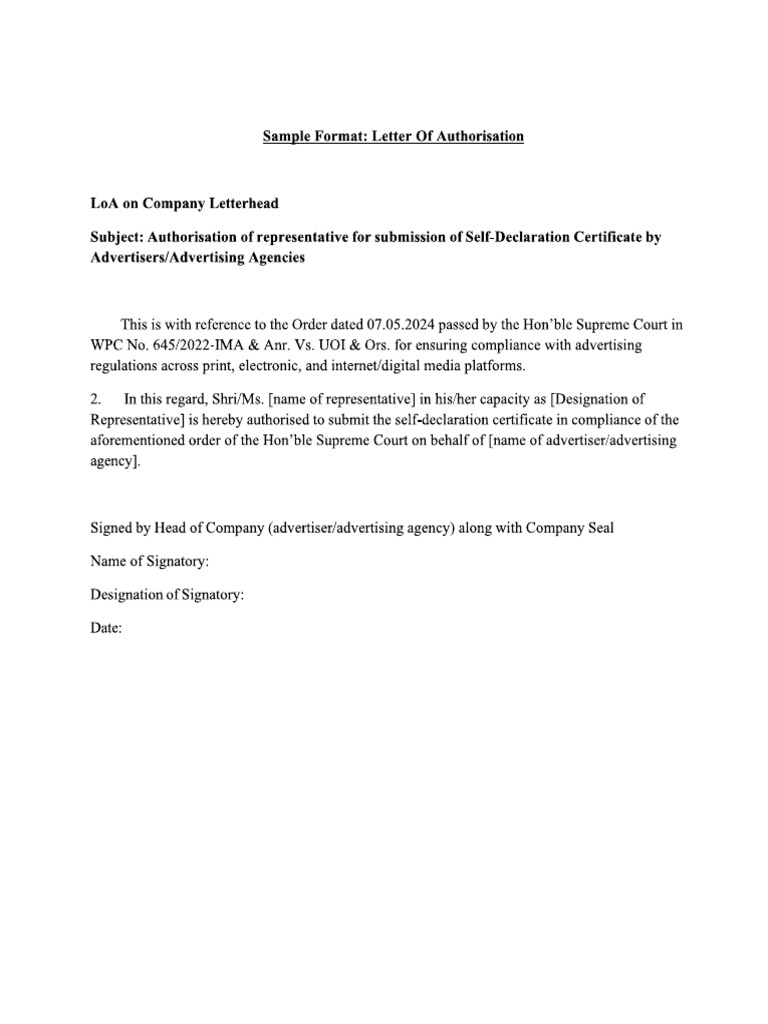 Authorisation Letter Sample | PDF