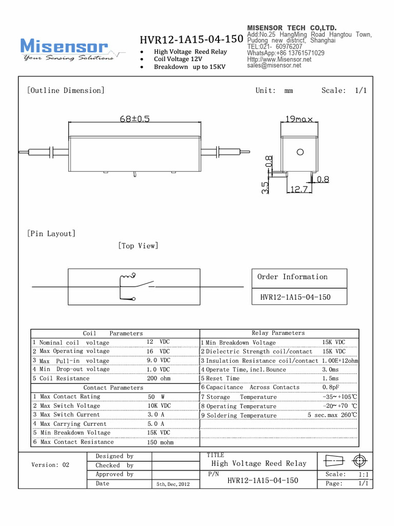 15KV-high-voltage-reed-relay | PDF | Relay | Inductor