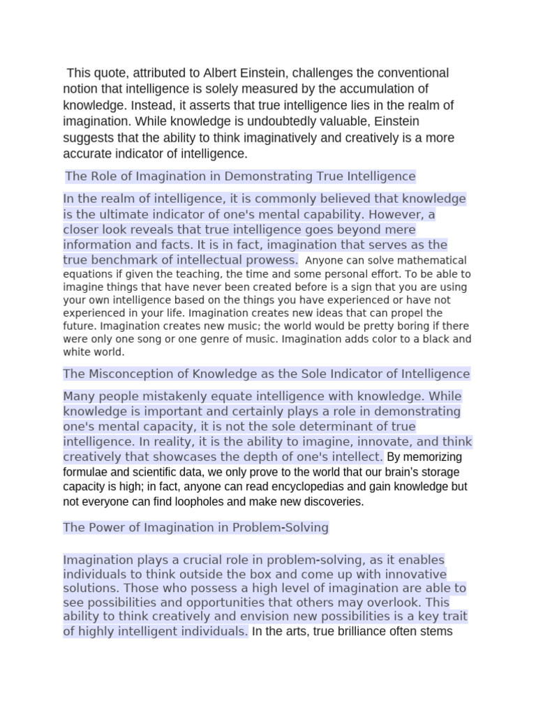 The Role of Imagination in Demonstrating True Intelligence | PDF ...