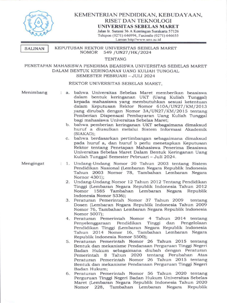 549 UN27 HK 2024 SK Keringanan UKT Peb - Jul 2024 | PDF