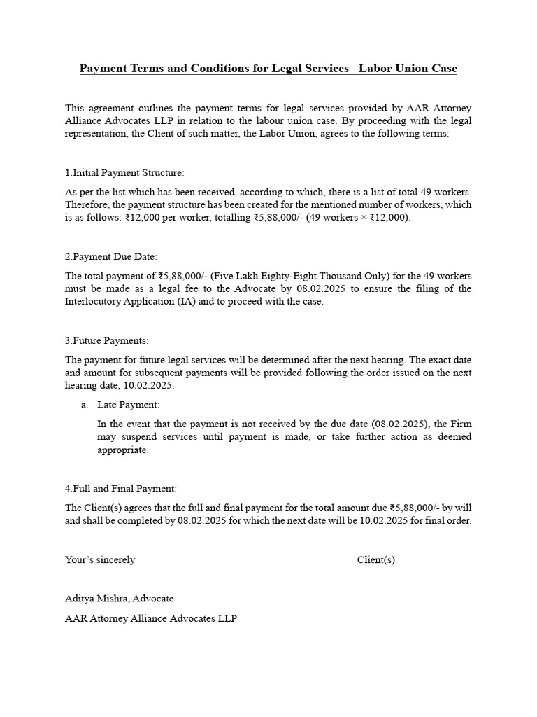 Payment Terms and Conditions For Legal Services | PDF