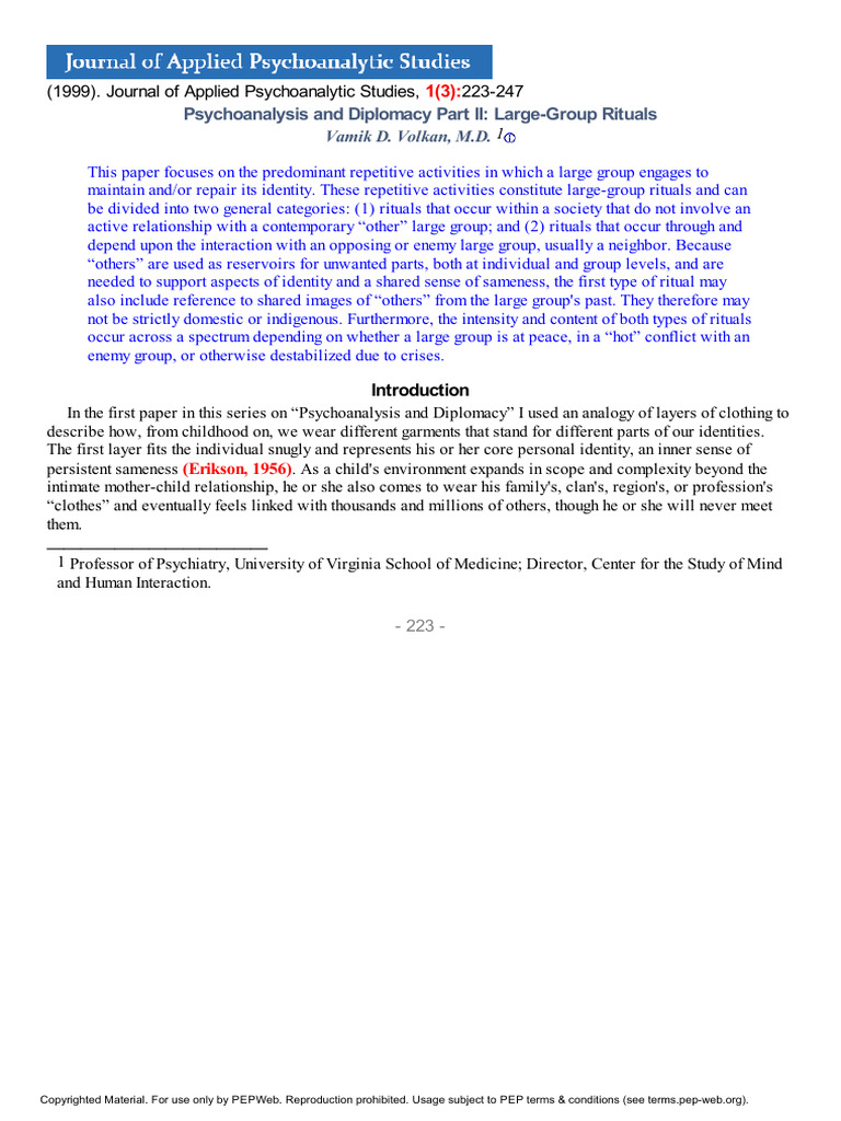 Volkan V Psychoanalysis and Diplomacy-Part II | PDF | Psychological Trauma | Psychoanalysis