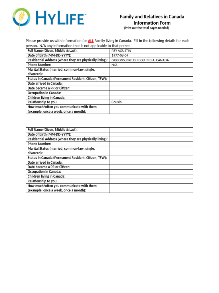 Canada Family Information Form Guide | PDF