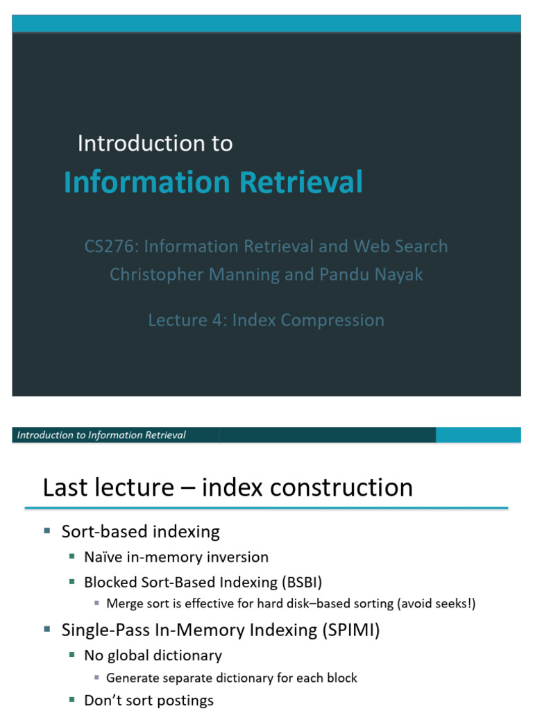Lecture4 Compression 1per | PDF | Data Compression | Search Engine Indexing
