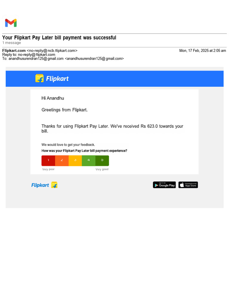 Gmail -Your Flipkart Pay Later Bill Payment Was Successful (1) | PDF