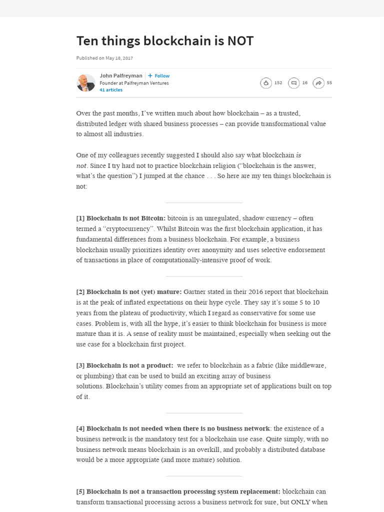 Ten Things Blockchain Is NOT - LinkedIn | PDF | Cryptocurrency