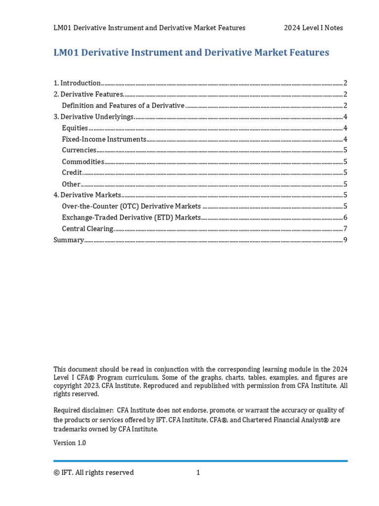 LM01 Derivative Instrument and Derivative Market Features IFT Notes ...