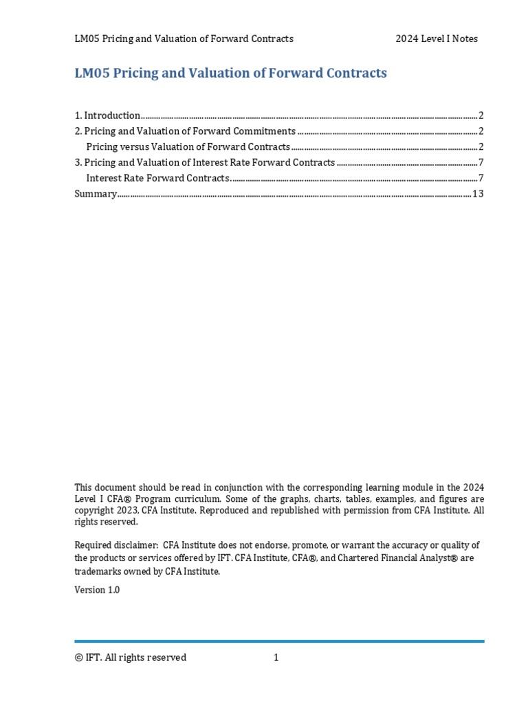 LM05 Pricing and Valuation of Forward Contracts IFT Notes | PDF | Spot ...