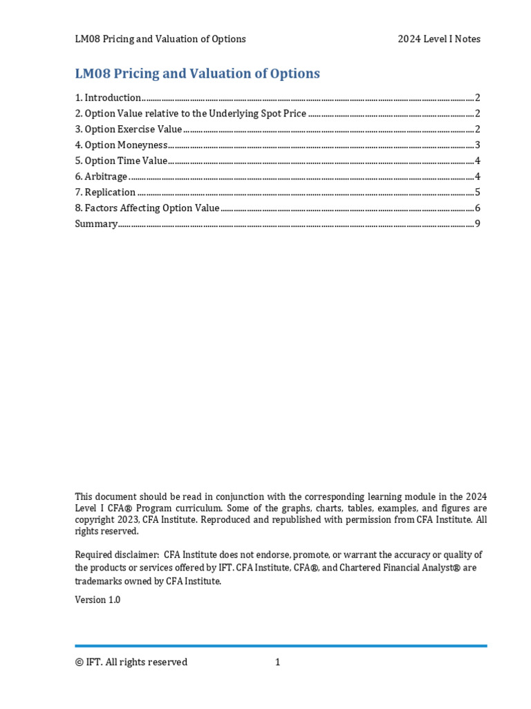 LM08 Pricing and Valuation of Options IFT Notes | PDF | Option (Finance ...