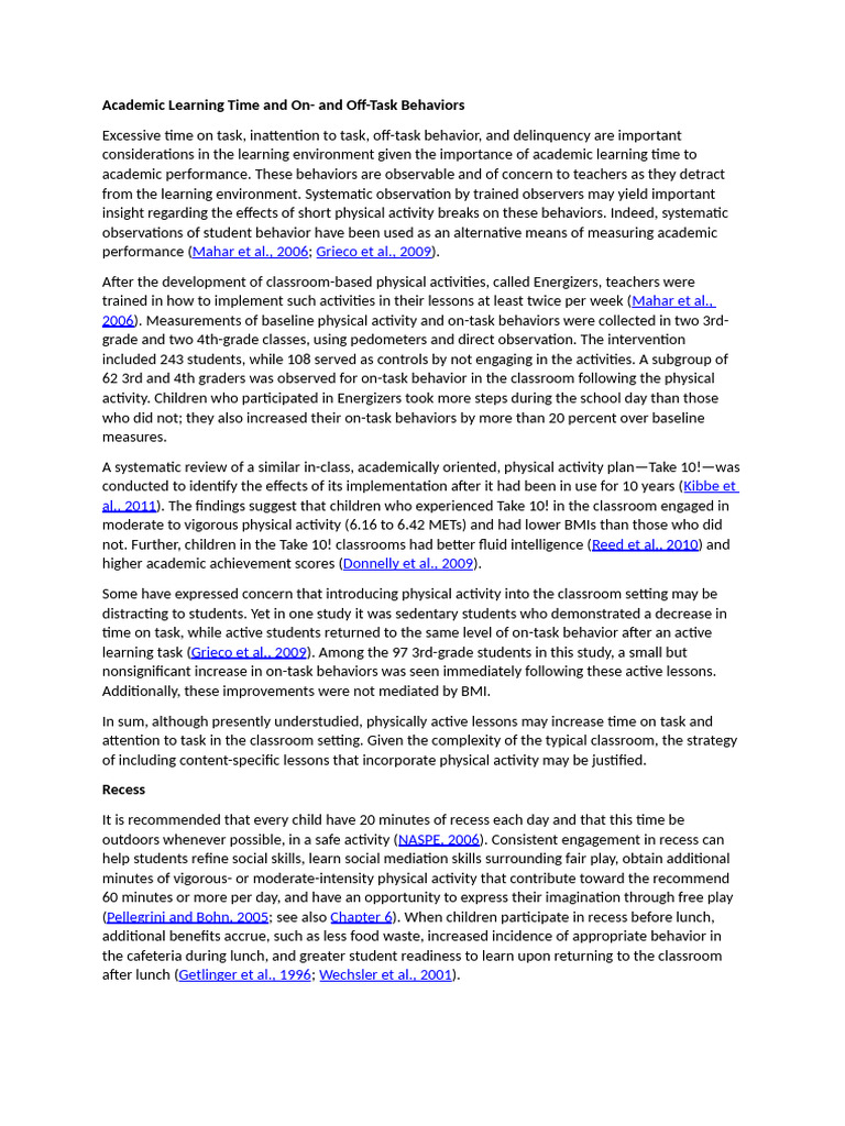 Academic Learning Time and On | PDF | Cognition | Behavioural Sciences