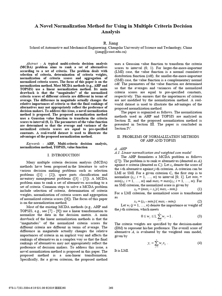 A Novel Normalization Method for Using in Multiple Criteria Decision | PDF | Mathematical ...