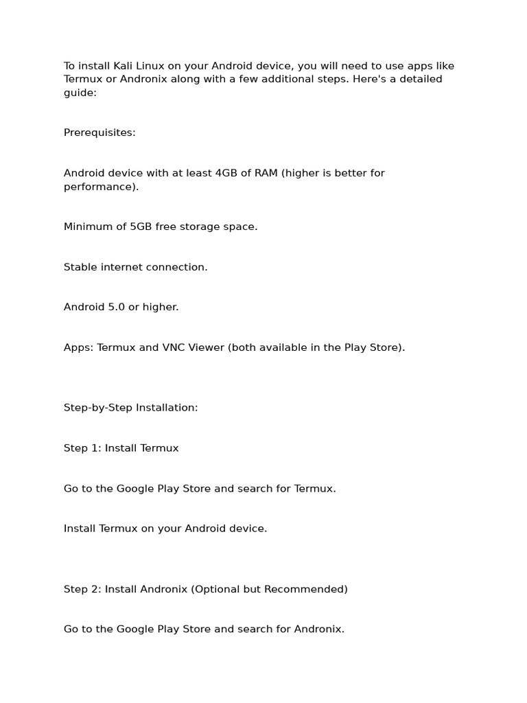 Kali Linux Installation | PDF | Google Play | Android (Operating System)