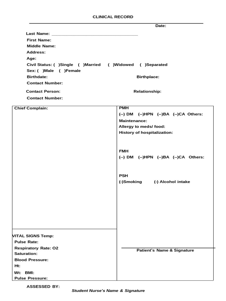 Clinical Record Template | PDF