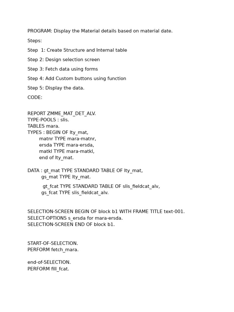 Material Details Display Program | PDF