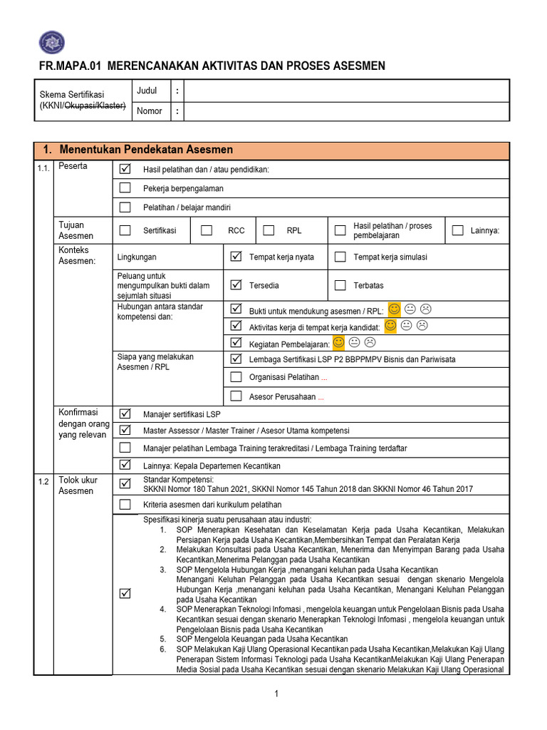 01_FR.MAPA.01 MERENCANAKAN AKTIVITAS DAN PROSES ASESMEN_titin_PORTOFOLIO | PDF
