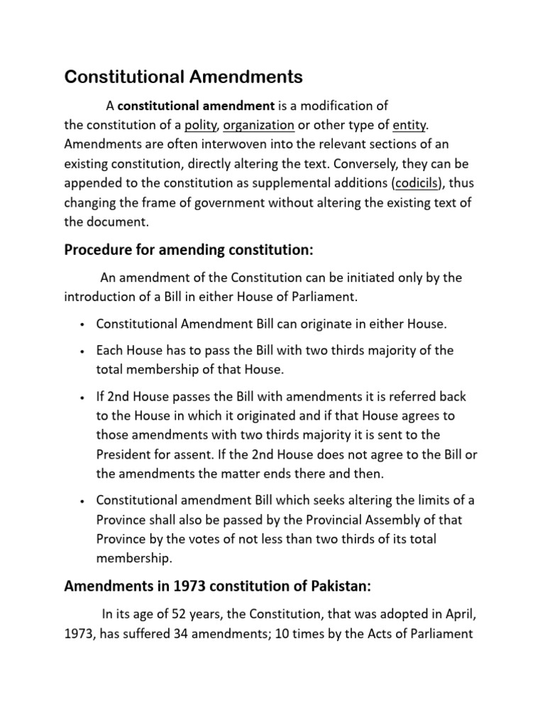Pakistan's Constitutional Changes | PDF | Constitutional Amendment | Parliament Of Pakistan