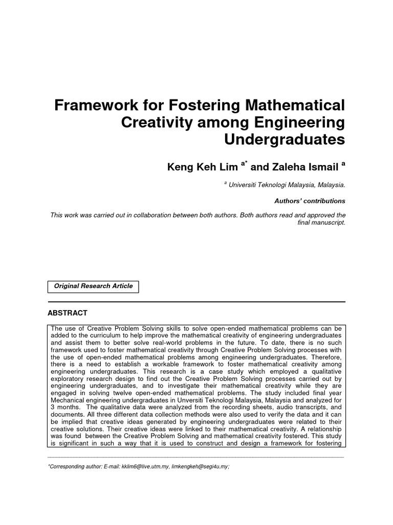 Framework For Fostering Mathematical Cre | PDF | Creativity | Brainstorming
