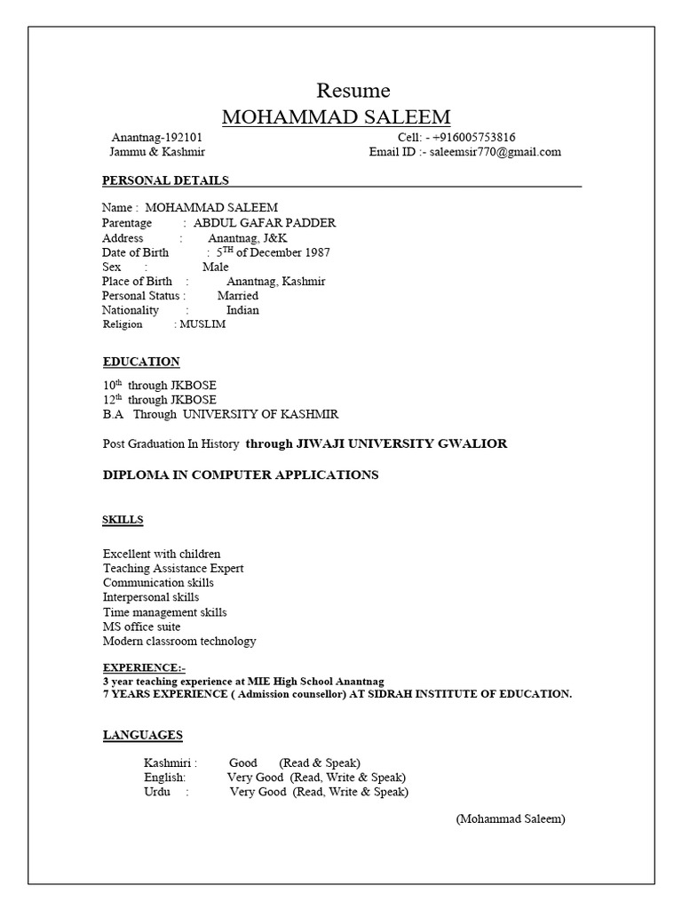 saleem sir Resume (1) | PDF