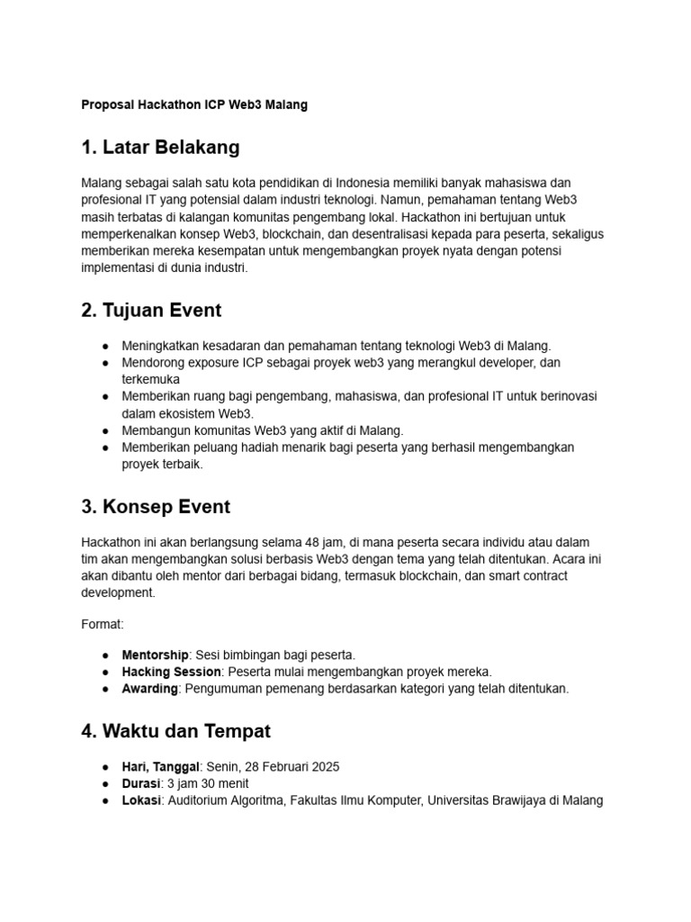 Proposal Hackathon ICP Di Malang | PDF
