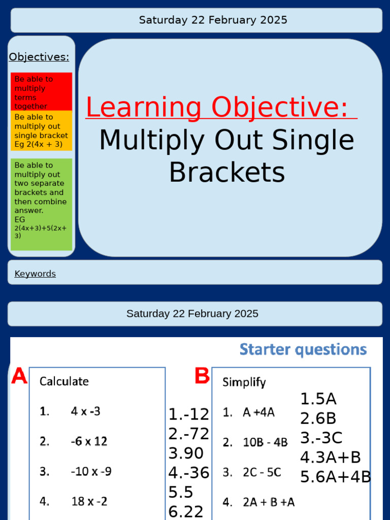 Algebra: Expanding Brackets Guide | PDF